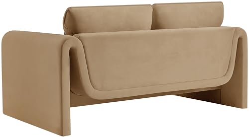 Meridian Furniture 199Camel-L Sloan Collection Modern | Contemporary Velvet Upholstered Loveseat with Soft Camel Velvet Fabric, Curved Arms, 64" W x 38" D x 31" H, Camel