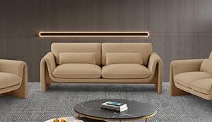 Meridian Furniture 199Camel-L Sloan Collection Modern | Contemporary Velvet Upholstered Loveseat with Soft Camel Velvet Fabric, Curved Arms, 64" W x 38" D x 31" H, Camel