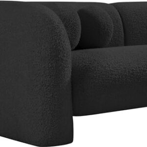 Meridian Furniture 139Black-S Emory Collection Art Deco Boucle Fabric Upholstered Sofa with Rich Black Boucle Fabric, Ball Pillows Included, 89" W x 34" D x 27" H, Black