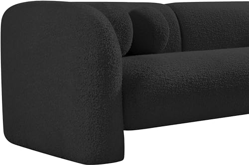 Meridian Furniture 139Black-S Emory Collection Art Deco Boucle Fabric Upholstered Sofa with Rich Black Boucle Fabric, Ball Pillows Included, 89" W x 34" D x 27" H, Black