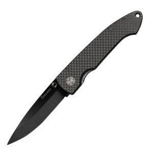 cool hand 6.6" carbon fiber folding pocket knife w/ 2.8" polished black ceramic blade, liner lock mechanism, w/pocket clip