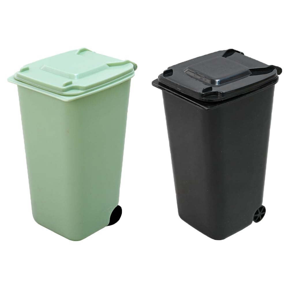 HAPINARY Desktop Miniature Trash Can, Polypropylene Material, Swing-Lid Opening Mechanism, Assorted Colors, 2pcs