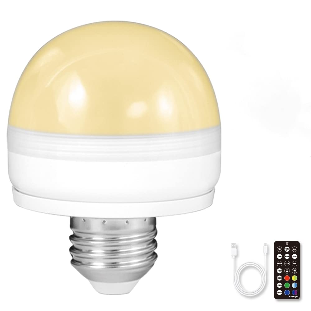 BLUEYE Battery Operated Light Bulb,E26 Detachable Charging(E12 available),Non-Hardwired,40W Equivalent,300LM,Remote Control,Timer,Dimmer,LED Emergency Puck Lamp,No wiring(Warm+Nature+Cold White+Amber)