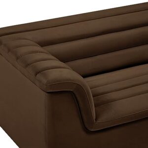 Meridian Furniture 192Brown-S Cascade Collection Modern | Contemporary Velvet Upholstered Sofa with Soft Brown Velvet Fabric, Deep Channel Tufting, Curved Arms, 94" W x 34" D x 28" H, Brown