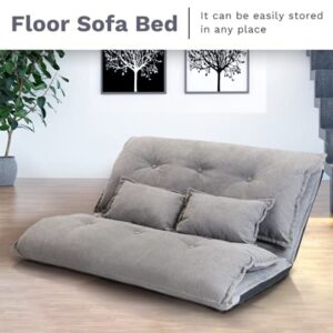 TY ARTS & CULTURE Sofa Bed Comfortable Adjustable Sofa TV Floor Gaming Couch Lazy Sofa Floor Cute Futons Sets with 2 Pillows Folding Sleeping Laying Entertainment | Deep Grey