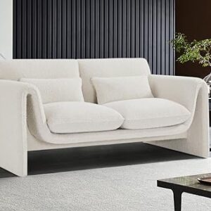 Meridian Furniture 198Cream-L Stylus Collection Modern | Contemporary Boucle Fabric Upholstered Loveseat with Rich Cream Boucle Fabric, Curved Arms, 64" W x 38" D x 31" H, Cream