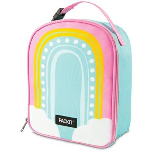 packit® freezable playtime lunch box, rainbow, built with ecofreeze® technology, collapsible, reusable, zip closure with buckle handle, perfect for keeping lunches fresh large