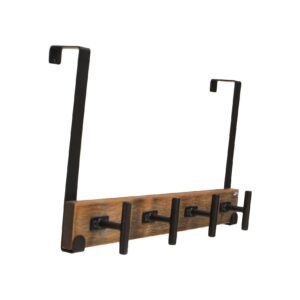 FantasHome 16" Over The Door Hook Rack with 4 Hooks - Black & Brown, Classic Style