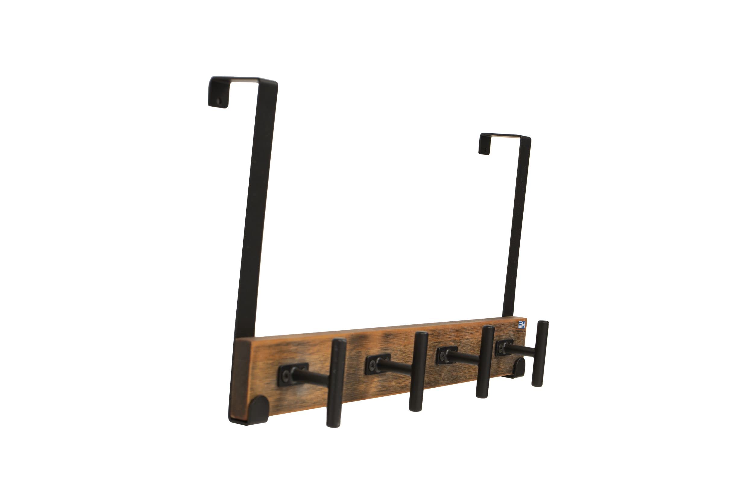 FantasHome 16" Over The Door Hook Rack with 4 Hooks - Black & Brown, Classic Style