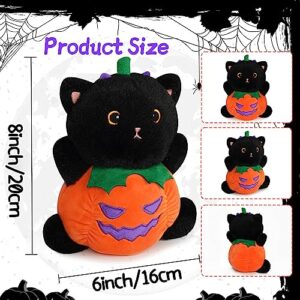 KOPHINYE Black Cat Plush Halloween Pulsh, 8 inch Cute Pumpkin Pillow Halloween Stuffed Animals, Kawaii Black Cat Plush Pillow, Halloween Decoration Soft Cat Plush Toys for Kids