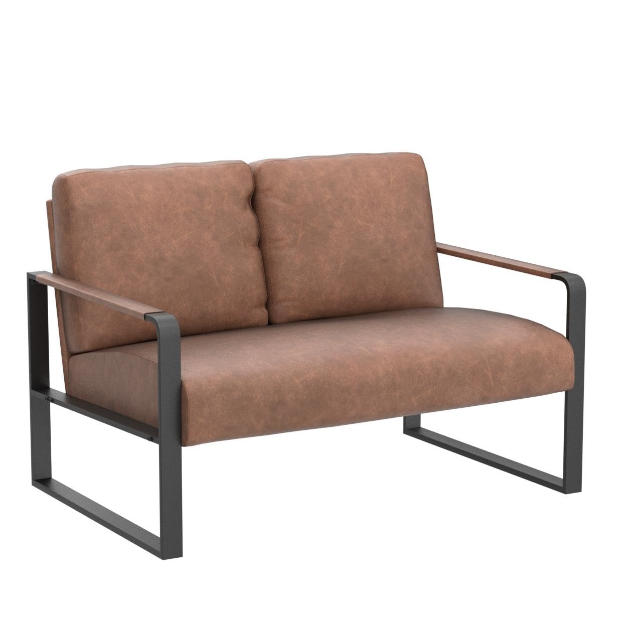 POINTANT Love Seat Mini Couch Small Settee Loveseat Bench for Living Room, Faux Leather Loveseat Sofa Small Sofa Couches for Small Spaces with Padded Cushion, Mid Century Modern Dark Brown Love Seats