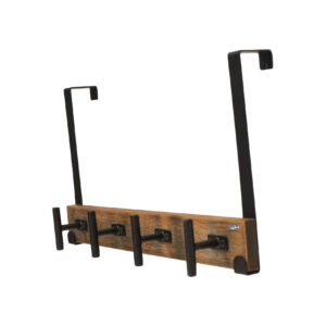 FantasHome 16" Over The Door Hook Rack with 4 Hooks - Black & Brown, Classic Style