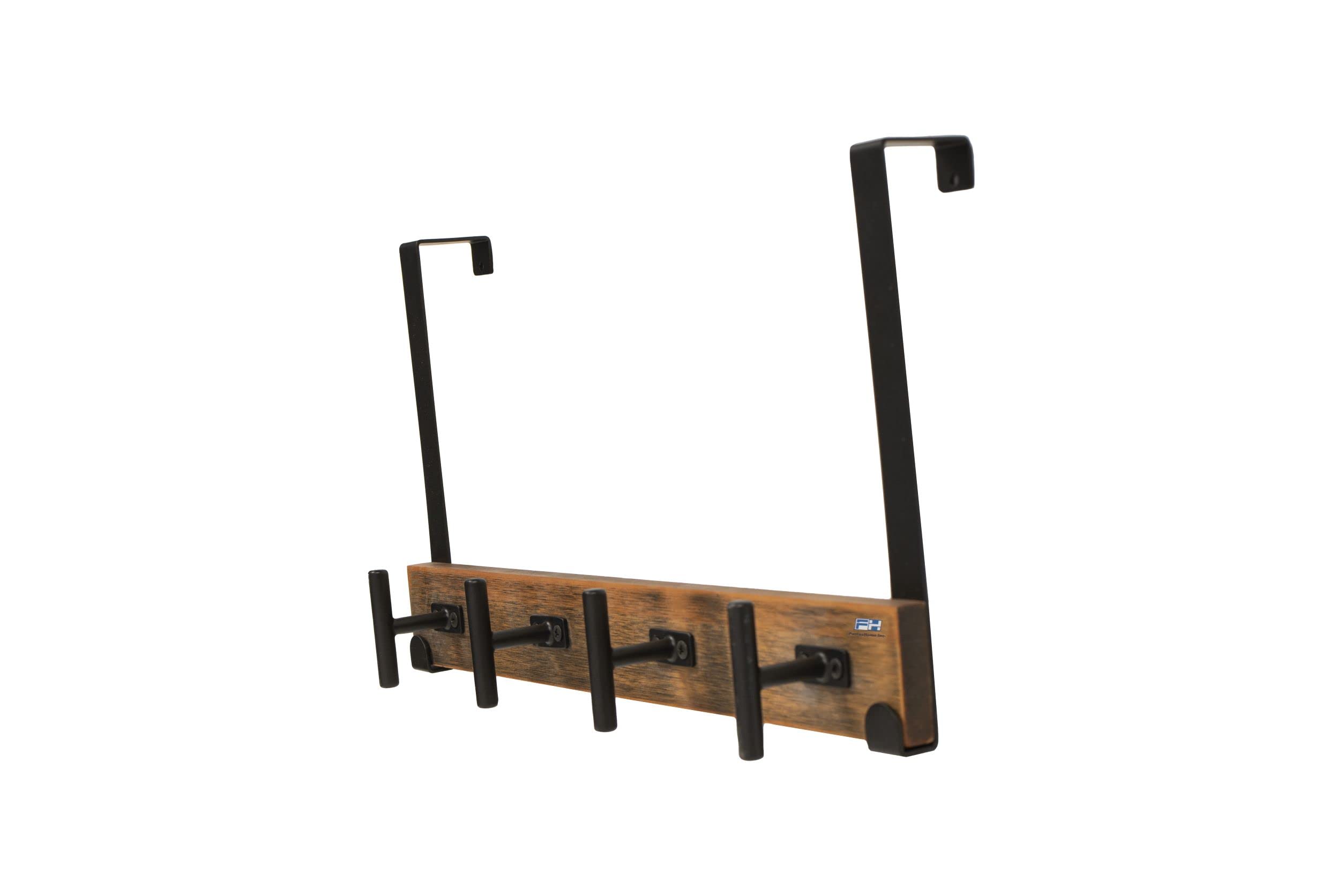 FantasHome 16" Over The Door Hook Rack with 4 Hooks - Black & Brown, Classic Style