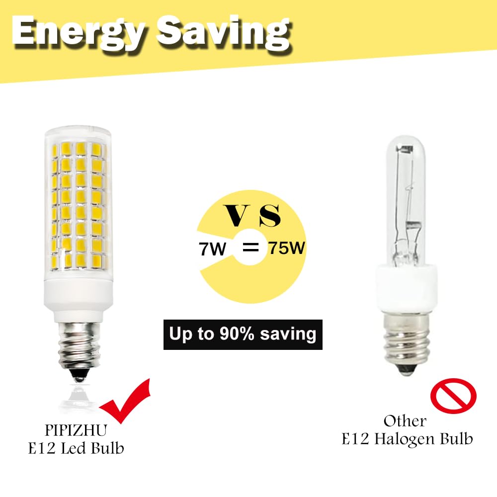 PIPIZHU E12 LED Light Bulb 7W E12 Candelabra Base Light Bulbs 75 Watt Equivalent Incandescent LED Light Bulbs 120V 750lm White 6000K (2pack)