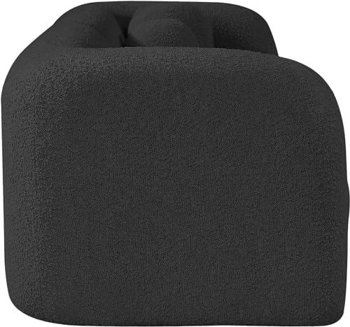 Meridian Furniture 139Black-S Emory Collection Art Deco Boucle Fabric Upholstered Sofa with Rich Black Boucle Fabric, Ball Pillows Included, 89" W x 34" D x 27" H, Black