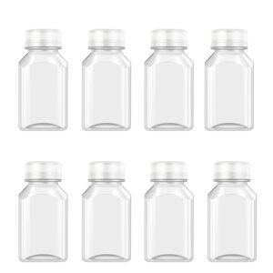 xysmzm 8 pcs 4 oz juice bottles plastic ginger shot bottles, leak proof, beverage containers for juice, smoothie, milk, white lid