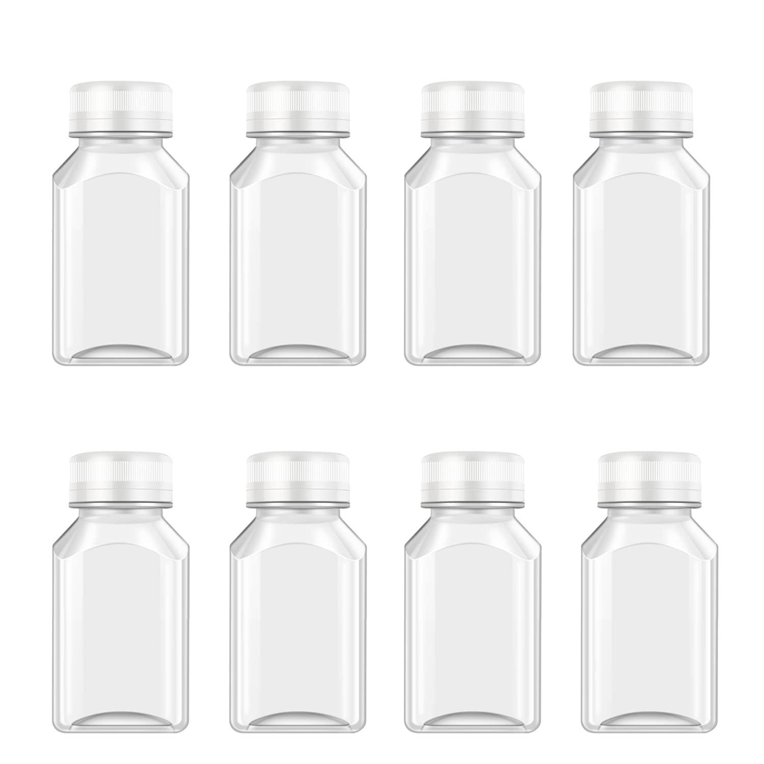 XYSMZM 8 Pcs 4 Oz Juice Bottles Plastic Ginger Shot Bottles, Leak Proof, Beverage Containers for Juice, Smoothie, Milk, White Lid