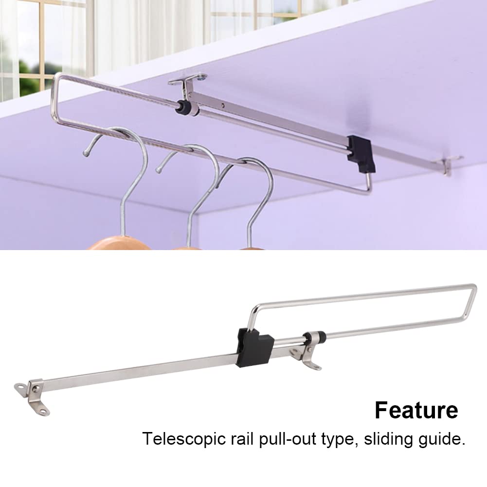 Clothes Rod for Closet Adjustable Retractable Closet Pull Out Rod Valet Rod Extending Rail Pull Out Hanger Closet Valet Rod Rail Sliding Telescopic Clothes Rod for Hanging Clothes(12 Inch/30 cm)