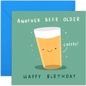 old english co. funny beer happy birthday card for dad - 'another beer oider' humour birthday card for him her - craft ale birthday card for men women | blank inside with envelope