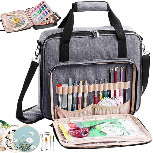 MYBAGZING | Large Embroidery Bag - Embroidery Project Bag -Cross Stitch Supplies Organizer - Embroidery Kits Bag - Embroidery Storage Bag - Embroidery Organizer for Floss, Loops (Bag Only)