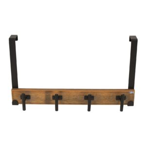 FantasHome 16" Over The Door Hook Rack with 4 Hooks - Black & Brown, Classic Style