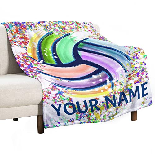 Personalized Volleyball Blanket Gifts with Name - 40"x50" Sports Throw Blanket for Adults, Kids - Colorful Soft Plush Blankets for Bed, Couch & Travel