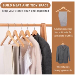 Wooden Hangers 10 Pack, Non-Slip Wood Hangers with 360° Swivel Hook & Notches, Solid & Slim Coat Hangers for Shirt, Suit, Jacket, Dress, Natural-HL01N