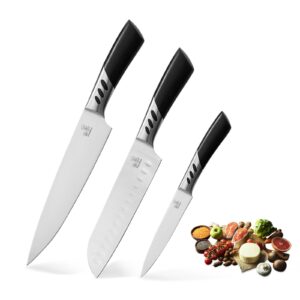 chushiji chef knife ultra sharp high carbon stainless steel chef knife set 3 piece knife set 8 inch chefs knife, 5 inch paring knife kitchen knife set kitchen knife