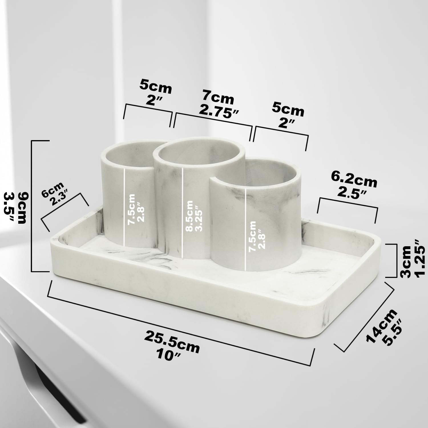 Bathroom Tray (White04, 5.6" L x 3.5" W x 9.9" H)