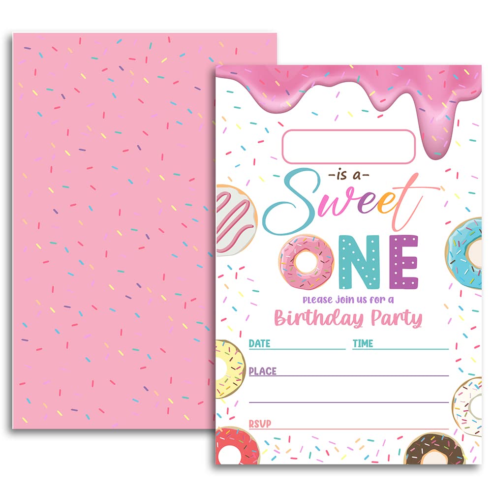 FujLoy Donut Sweet One Birthday Party Invitation,Sweet One Birthday Party Decorations, Donut Themed Birthday Party Supplies.（045）