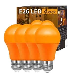 orange light bulbs, a19 led halloween light bulb decoration, orange light bulbs outdoor 60w equivalent 9w e26 orange bulb, orange porch light bulb colored light for christmas, home lighting, 4 pack