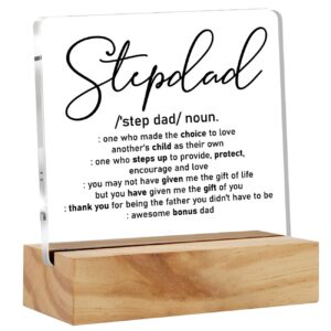 gifts for stepdad stepfather bonus dad, stepdad desk decor acrylic desk plaque sign with wood stand home office desk sign keepsake step dad present