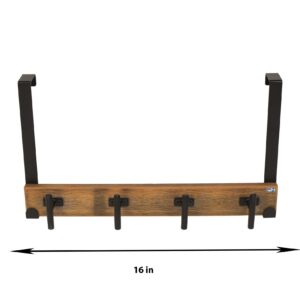 FantasHome 16" Over The Door Hook Rack with 4 Hooks - Black & Brown, Classic Style