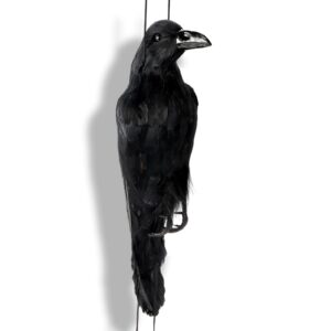 Noamus 17 Inches Realistic Hanging Dead Crow, Lifesize Extra Large Black Feathered Crow, Fake Decoy Raven for Garden Halloween Decorations Birds, Artificial Handmade, Model, Party Props