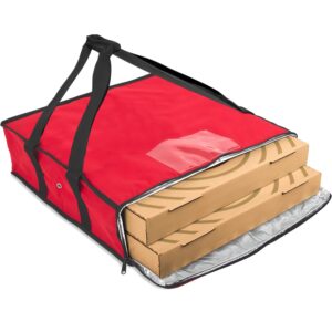 summit ridge insulated food delivery bag | 20x20 pizza bags for delivery, zippered with ventilation and receipt pocket for doordash, uber eats, instacart delivery (red)