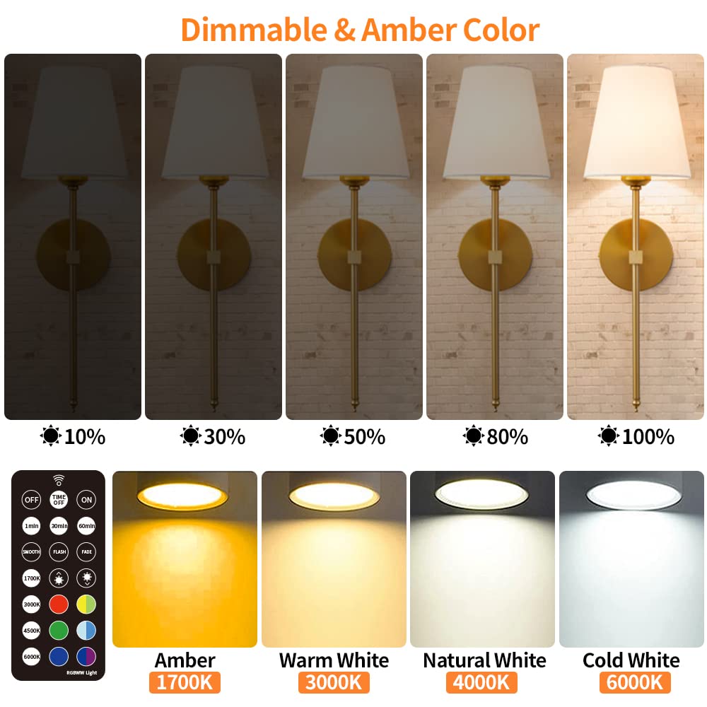 BLUEYE Battery Operated Light Bulb,E26 Detachable Charging(E12 available),Non-Hardwired,40W Equivalent,300LM,Remote Control,Timer,Dimmer,LED Emergency Puck Lamp,No wiring(Warm+Nature+Cold White+Amber)