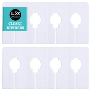 closet dividers for hanging clothes- 8x rectangle clothing size dividers for racks, 1.5 wider white closet divider set for easy labeling