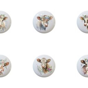 Cows and Flowers Nursery Art Cute Cow - DECORATIVE Ceramic Dresser Drawer PULLS Cabinet Cupboard KNOBS (Set of 10)