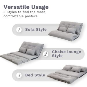 TY ARTS & CULTURE Sofa Bed Comfortable Adjustable Sofa TV Floor Gaming Couch Lazy Sofa Floor Cute Futons Sets with 2 Pillows Folding Sleeping Laying Entertainment | Deep Grey