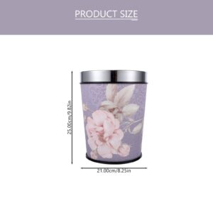 MAGICLULU Stainless Steel Container Floral Trash Can Round Wastebasket Modern Wastepaper Bucket Small Garbage Bin for Office Home Bedroom Living Room 5L Purple Stainless Steel Containers