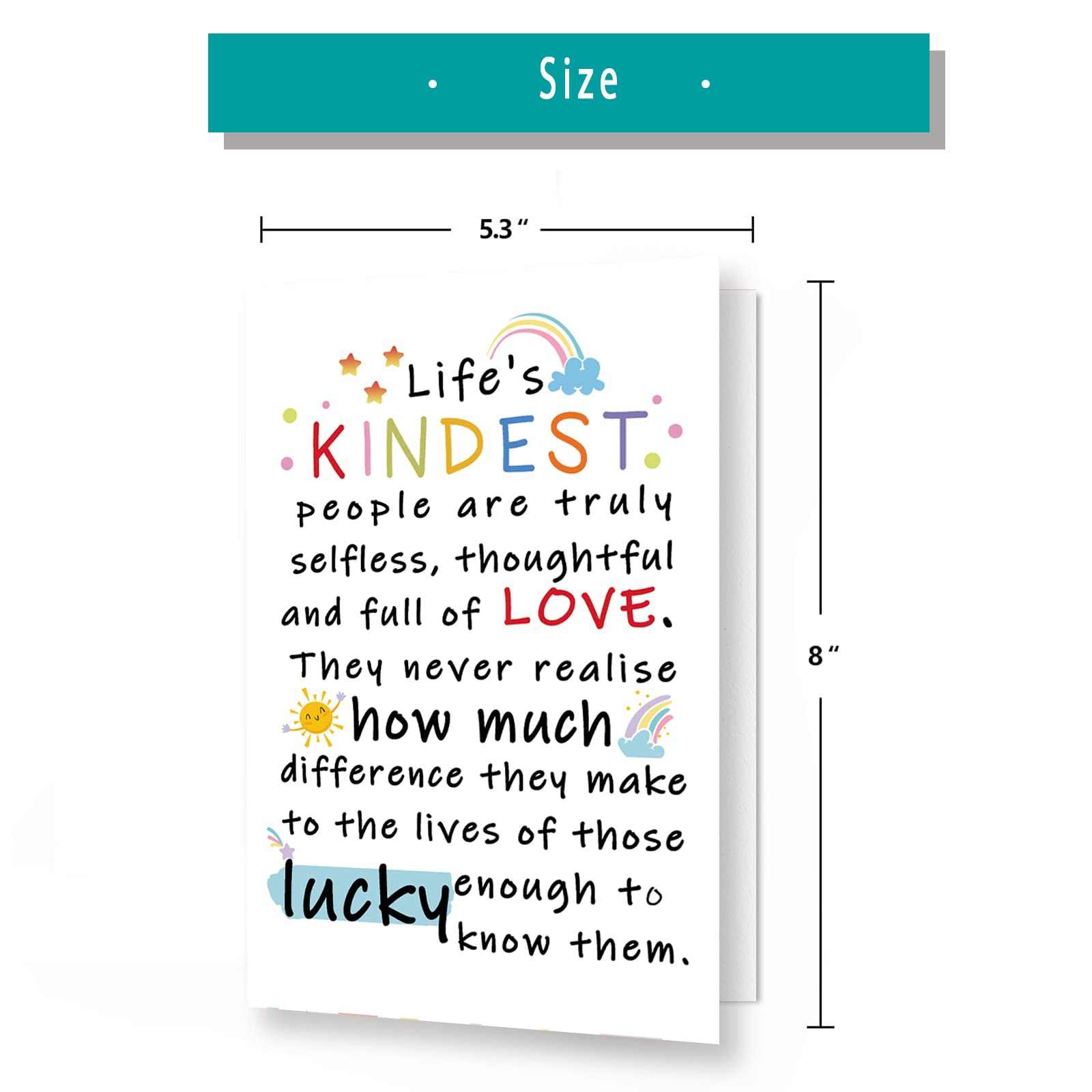 YiKaLus Cute Appreciation Card for Kindest Person, Great Thank You Card with Envelope for Women Men, Sweet Friendship Gift for Friends Classmates, Best Thank You Gift Ideas for Mom Dad