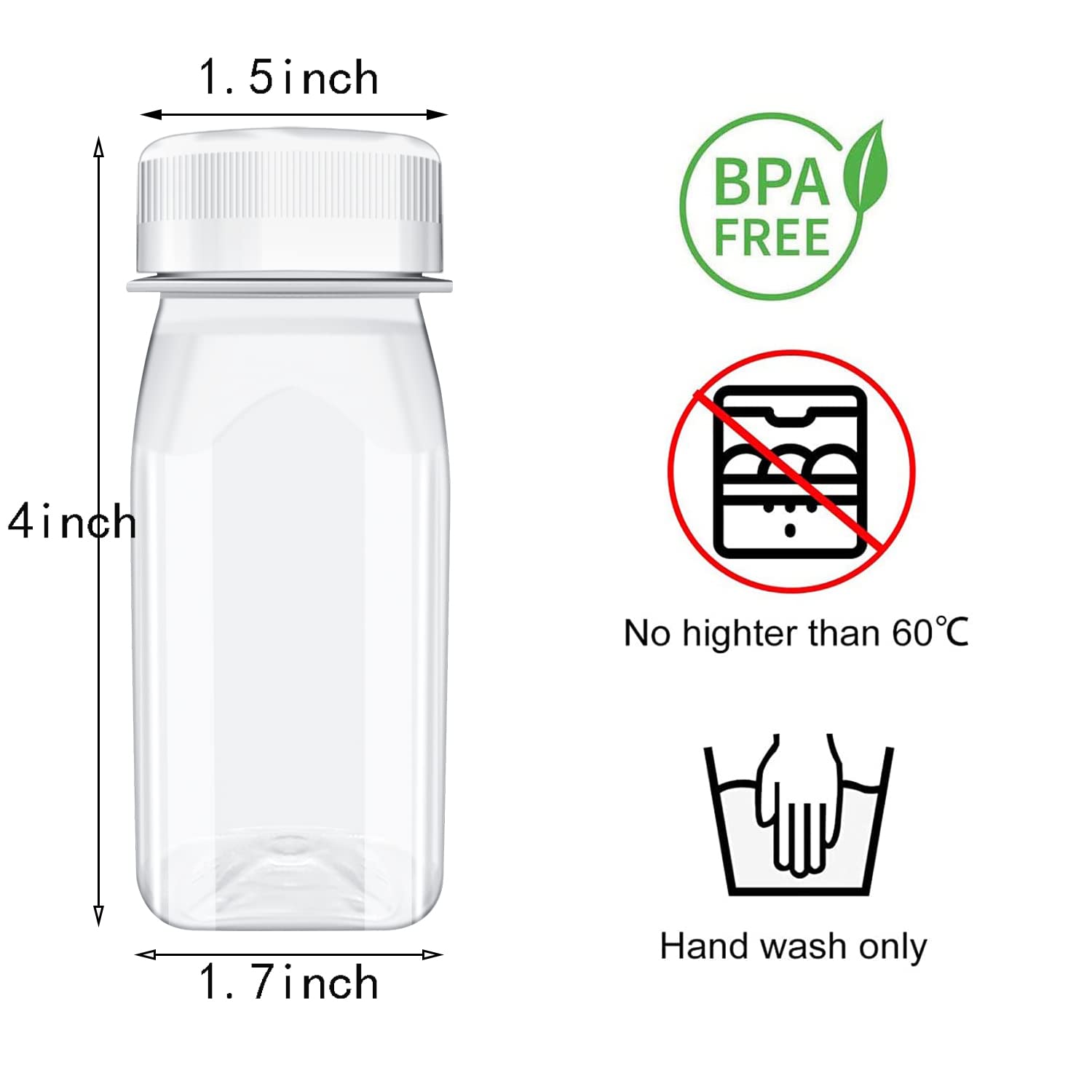 XYSMZM 8 Pcs 4 Oz Juice Bottles Plastic Ginger Shot Bottles, Leak Proof, Beverage Containers for Juice, Smoothie, Milk, White Lid