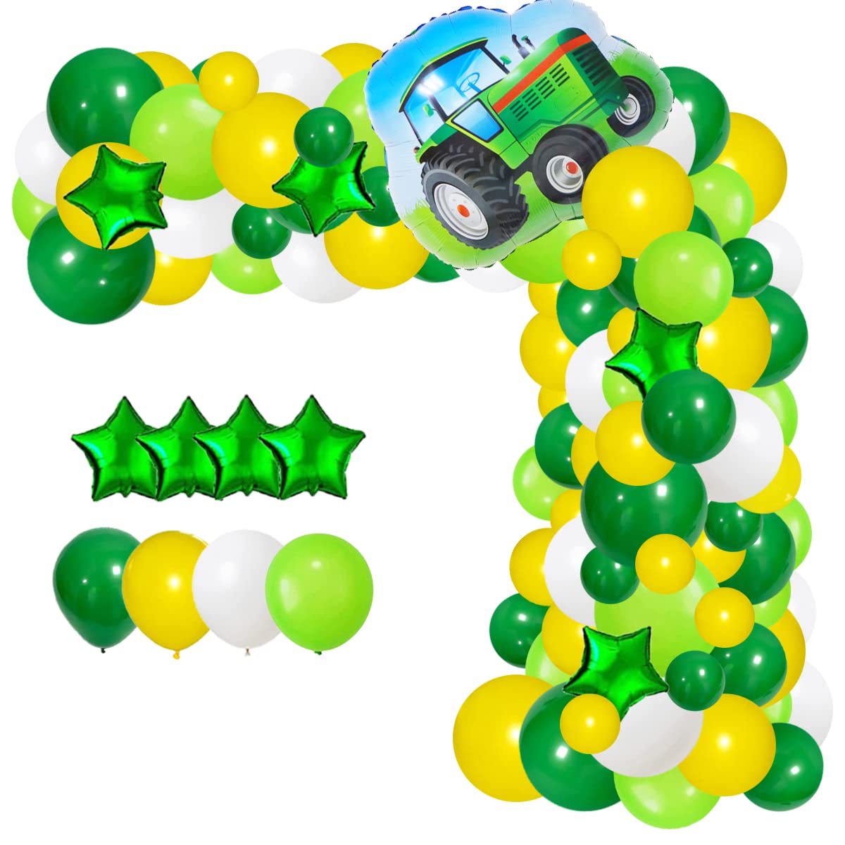 Dark Green Yellow White Balloon Garland Kit - 117PCS Lime Green Yellow White Balloons Tractor Birthday Party for Golf Farmyard Tractor Birthday Graduation Back To School Festival Party Decorations