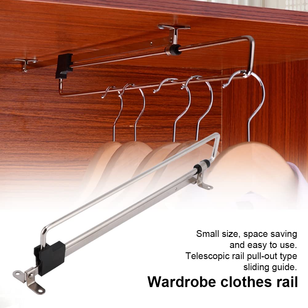 Clothes Rod for Closet Adjustable Retractable Closet Pull Out Rod Valet Rod Extending Rail Pull Out Hanger Closet Valet Rod Rail Sliding Telescopic Clothes Rod for Hanging Clothes(12 Inch/30 cm)