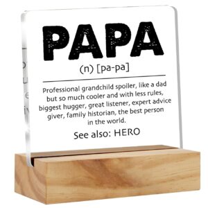 gifts for papa grandpa grandfather, papa definition desk decor acrylic desk plaque sign with wood stand home office desk sign keepsake father's day present