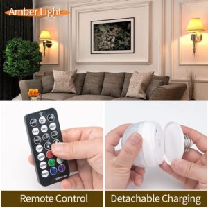 BLUEYE Battery Operated Light Bulb,E26 Detachable Charging(E12 available),Non-Hardwired,40W Equivalent,300LM,Remote Control,Timer,Dimmer,LED Emergency Puck Lamp,No wiring(Warm+Nature+Cold White+Amber)