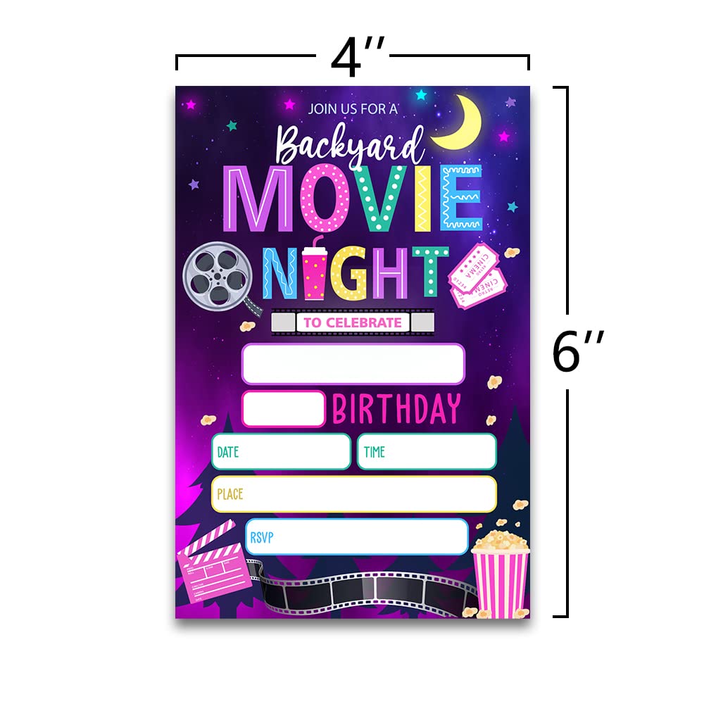 FujLoy Movie Birthday Invitations, Birthday Party Invitations, Movie Night Invitation, Backyard Movie Night Invitation.（044）