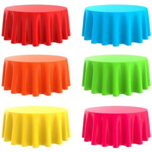 oudain 6 pcs round plastic tablecloth disposable tablecloth 84 inch stain and wrinkle resistant table cover tablecloths for graduation baby shower wedding decoration (multi colors)