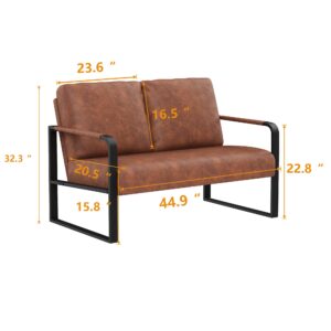 POINTANT Love Seat Mini Couch Small Settee Loveseat Bench for Living Room, Faux Leather Loveseat Sofa Small Sofa Couches for Small Spaces with Padded Cushion, Mid Century Modern Dark Brown Love Seats