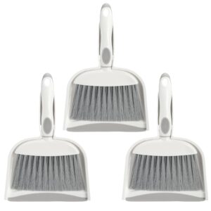 frcctre 3 pack small broom and dustpan set, mini dustpan and brush set hand broom and dustpan set, whisk broom and dust pans with rubber edge for home, desktop, sofa, kitchen, keyboard